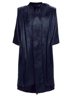 MONOSUIT Navy Sleeve High Neck Cut-out Draped Belted Satin Loose Fit Casual Midi Dress Lullaby - Blue