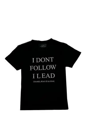 CHANEL JOAN ELKAYAM Black / Silver I Don't Follow I Lead Black Glitter T-shirt - Black/silver
