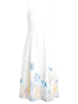 MAIYA Feather Bloom Floral Print Midi Dress - White