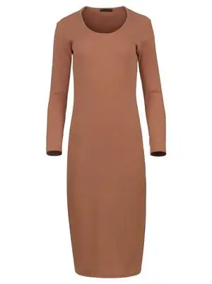 CONQUISTA Long Sleeve Round Neck Midi Dress In Ribbed Cotton-elastane Chocolate - Brown