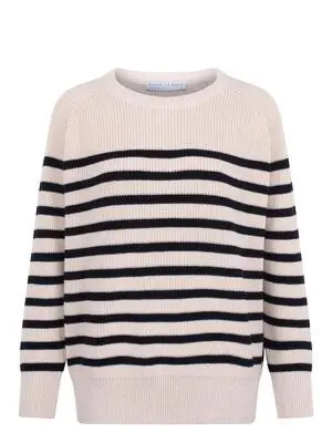 PAUL JAMES KNITWEAR Neutrals / Cotton Ribbed Breton Tiana Jumper Ecru - Black