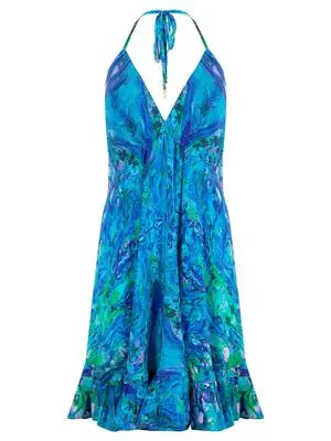 SOPHIA ALEXIA Turquoise Glow Silk Mini Ibiza Dress - Blue