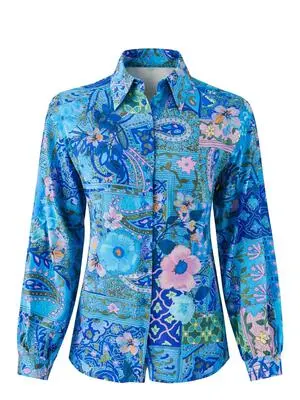 INTROVERTIE VIENNA June Silk Blouse - Azure