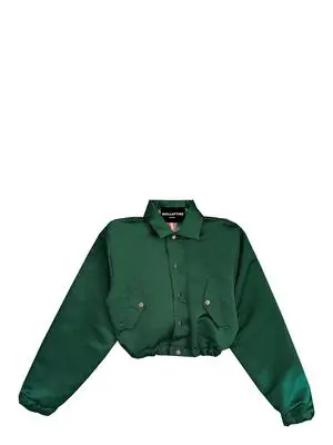 QUILLATTIRE Satin Harrington Jacket - Green