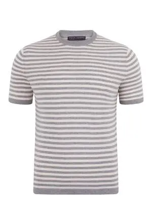 PAUL JAMES KNITWEAR Ultra-fine Cotton Miguel Knitted Breton T-shirt Ash - Grey