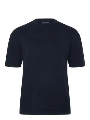 PAUL JAMES KNITWEAR Lightweight Cotton Ewann Oversized Knitted T-shirt Navy - Blue
