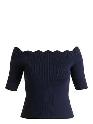 PAISIE Scallop Neck Knit Top In Navy - Blue