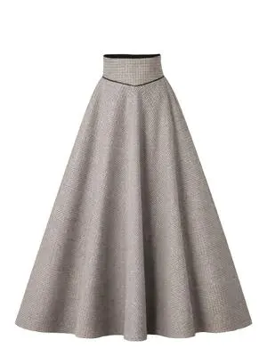 NIKKA PLACE Long Wool A-line Skirt With Ultra High Waist And Pockets In Pepite Colour - Brown