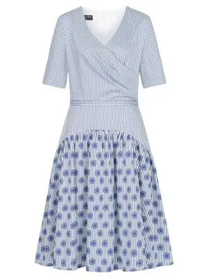 MARIANNA DÉRI Blue / White Print Stripe And Bloom Print Dress - Blue/white