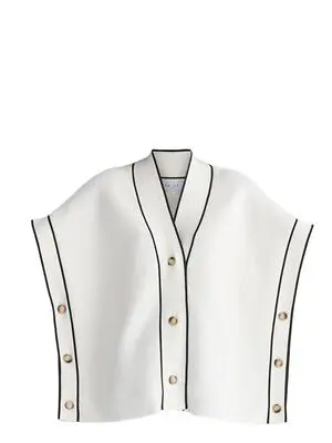 PAISIE Button Details Kimono Ribbed Cardigan - White