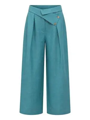 LUMINA ELIGMA The Wrapline Linen Trouser Teal - Blue