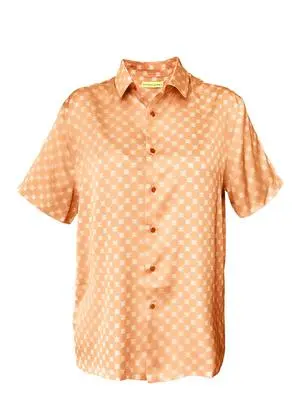 JANARA JONES Apricot Satin Short Sleeve Printed Shirt - Orange