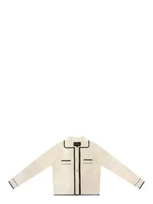 ROCH PEREL Neutrals Cream Trimline Collar Cardigan - Black