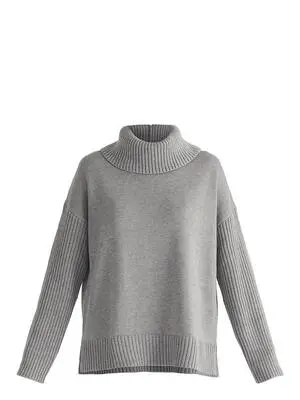 PAISIE Polo Neck Jumper With Ribbed Details - Grey