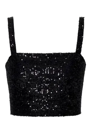 AGGI BY HALEWSKI Reina Obsidian Sequin Sleeveless Crop Top - Black