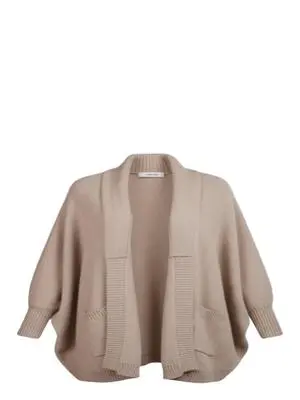 Saachi Open Front Oversized Beige Cardigan Sweater - Brown