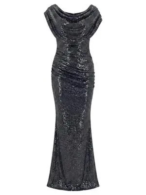 ATOM LABEL Platinum Gown In Gunmetal Sequin Sparkle - Grey