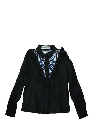 TRAMP IN DISGUISE Capella Shirt With V-shaped Print And Frills - Black