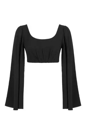 LILAMIE Amalfi Relaxed Fit Oval Neck Summer Crop Top - Black