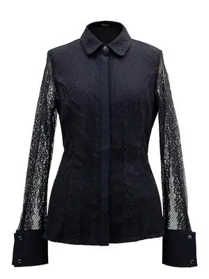 SMART AND JOY Fitted Long Sleeves Lace Shirt - Black
