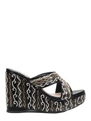 RETTROSE Ruth Hand Embellished Luxury Wedge Shoe - Black