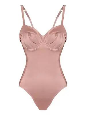 CASKADE LONDON Artemis Structured Silk Satin Bodysuit - Pink