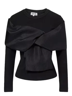 AMY LYNN Helena Long Sleeve Top With Organza Bow Detail - Black