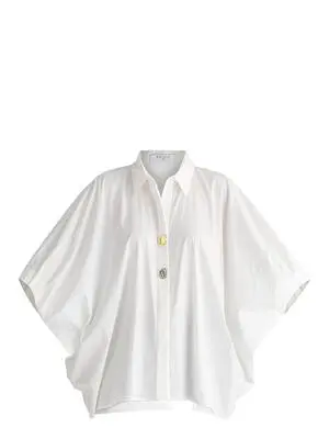 PAISIE Metallic Button Details Oversized Blouse - White