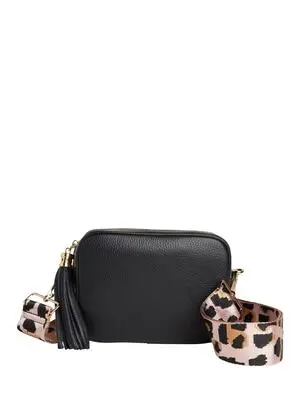 BETSY & FLOSS Verona Crossbody Tassel Bag With Light Leopard Strap - Black