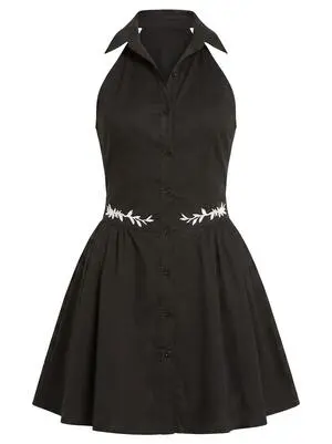 MODENAIRE Embroidered Halter Mini Dress - Black