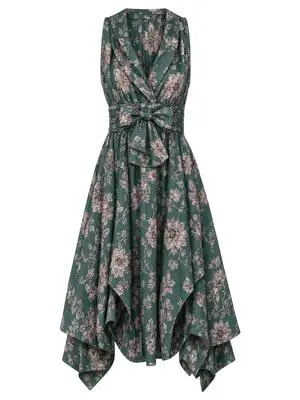 ATOM LABEL V-neck Ruched Dress In Floral - Green