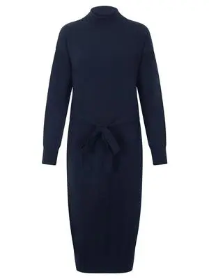 PAUL JAMES KNITWEAR Lightweight Cotton Mock Neck Midi Dress - Blue