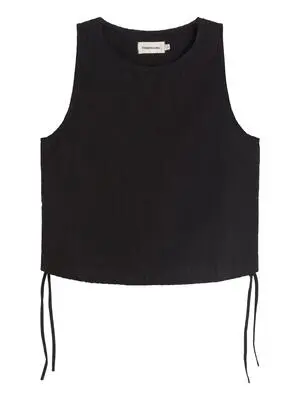 THINKING MU Gathered Seersucker Florence Top - Black