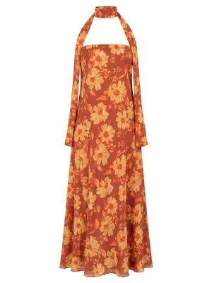 Mind Traveler Sara Brown & Floral Maxi Dress - Orange