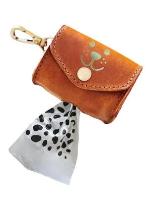 VIDA VIDA Dog Face Leather Dog Poop Bag Holder -tan - Brown
