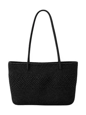SPRINGMOONATELIER Luxury Handmade Natural Woven Bag – Large Boho Beach And Everyday Shopping Bag Black