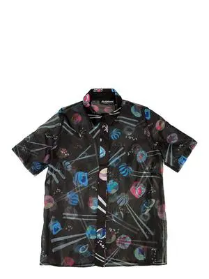 TRAMP IN DISGUISE Izumi Short Sleeve Printed Organza Shirt - Black