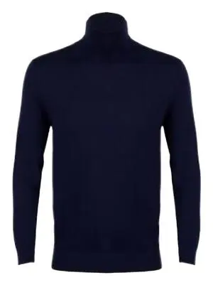 DAVID WEJ Dixon Light Wool Roll Neck Jumper – Navy - Blue