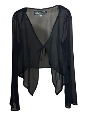 AMORTIZIA Arsenic Blouse Sheer Flowy Long Sleeve Top - Black