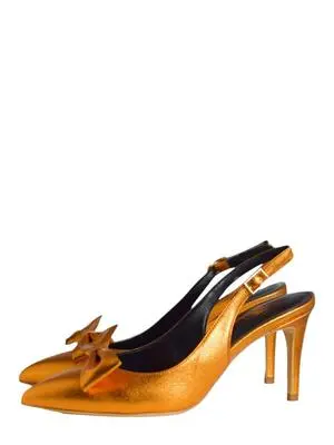 AETHRA SHOES Adularia Laminated Leather Slingback With Removable Bow - Gold
