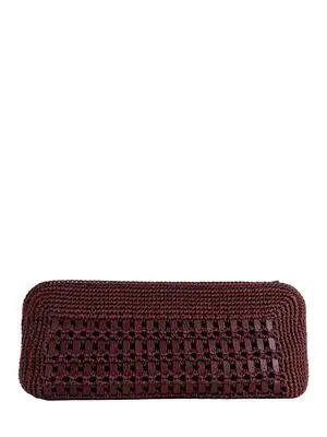 HAMEL ATELIER Handwoven Leather Raffia Clutch / Cla - Red