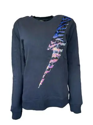 ANY OLD IRON Iridescent Zebra Reversible Sequin Lightning Sweatshirt - Black