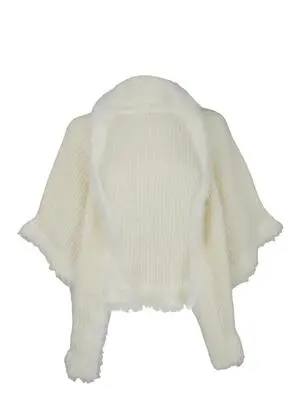Saachi Fur Trim Knit Open Cardigan - White