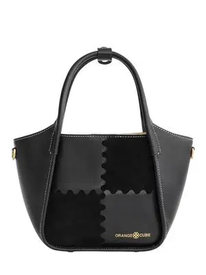 ORANGE CUBE Square Stitch Basket Bag - Black