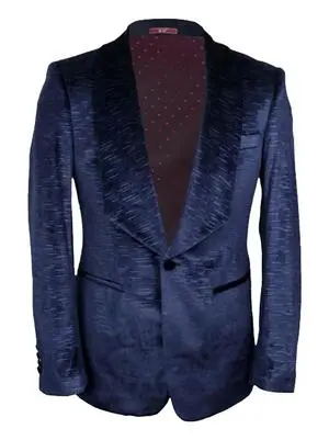 DAVID WEJ Semi Plain Velvet Shawl Lapel Blazer – Royal - Blue