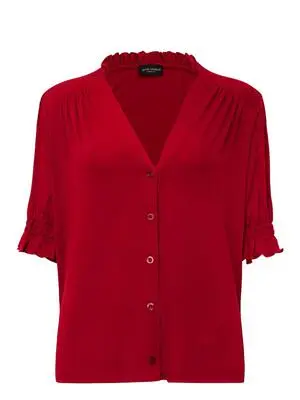 JAMES LAKELAND Burgundy V-neck Jersey Blouse - Red