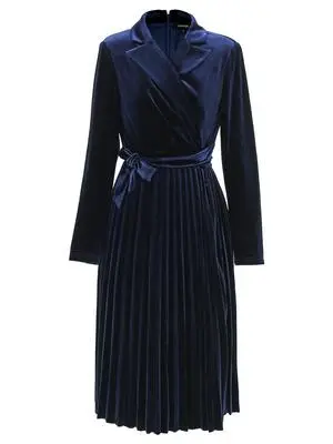 SMART AND JOY Velvet Wrap Dress Navy - Blue
