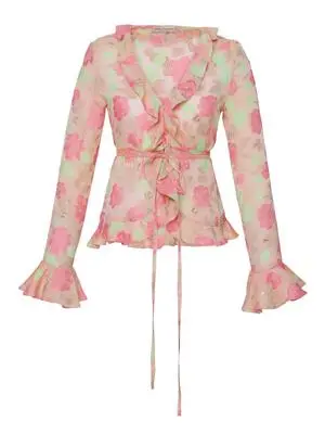ANSE VICTORIN Lily Silk Blouse Floral Nude - Orange