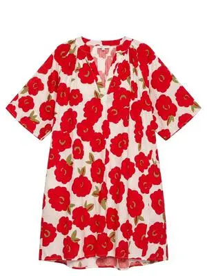 TANTRA SPAIN SL Short Floral Print V-neck Dress With Puff Sleeves - Red
