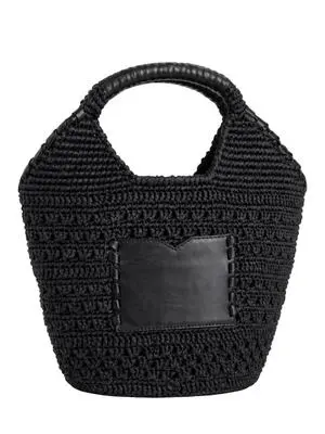 HAMEL ATELIER Handwoven Raffia & Leather Handbag - Black